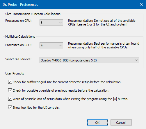 Dr. Probe GUI - documentation - preferences